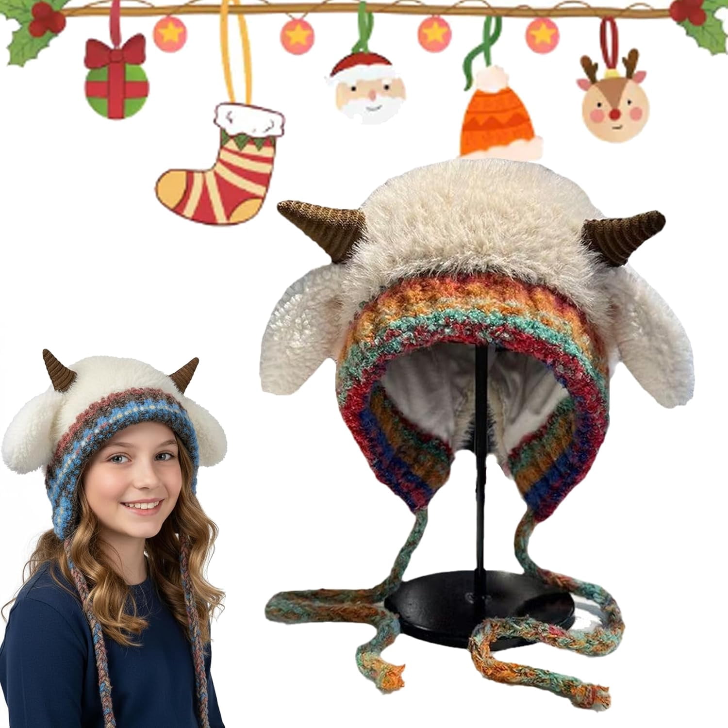 Festive Christmas Antler Hat, Creative Antler Hat & Bag 2-in-1, Cute ...