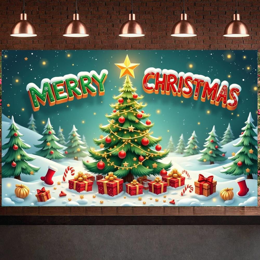 Festive Christmas Banner Colorful Merry Christmas Banner Snowy ...
