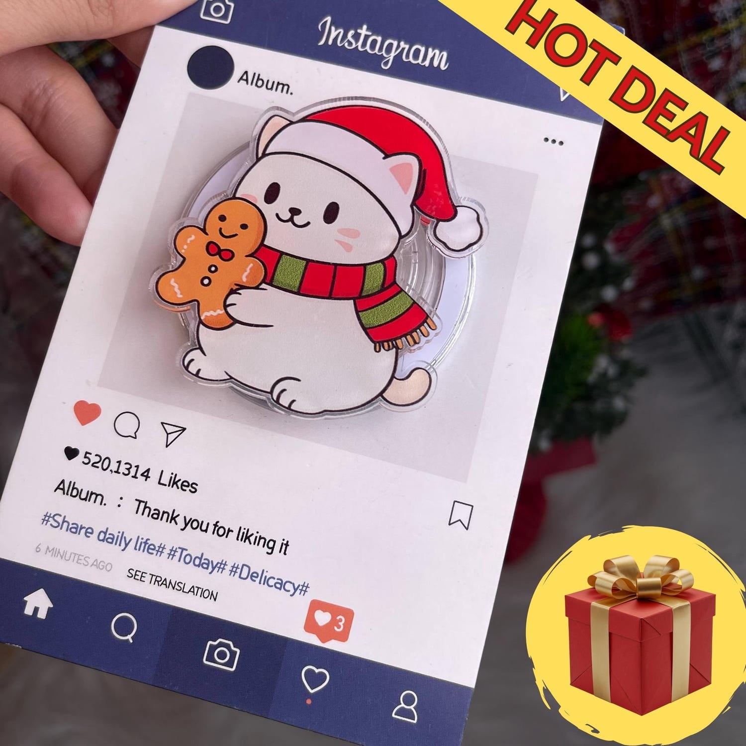 Festive Christmas Cat Magsafe Phone Grip – Magnetic Griptok, Cute Kitty ...