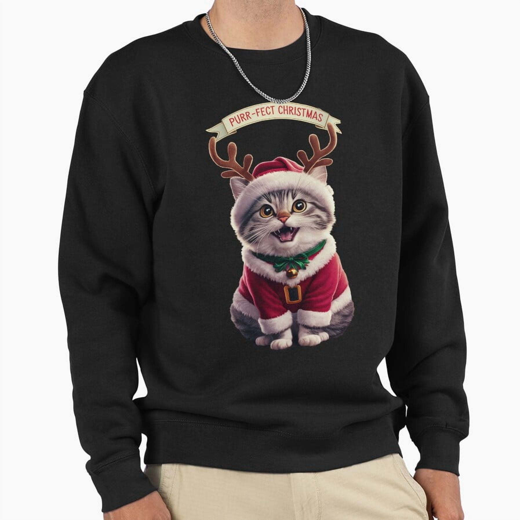 Festive Christmas Cat Purr Fect Holiday Graphic Unisex Sweatshirt Retro ...