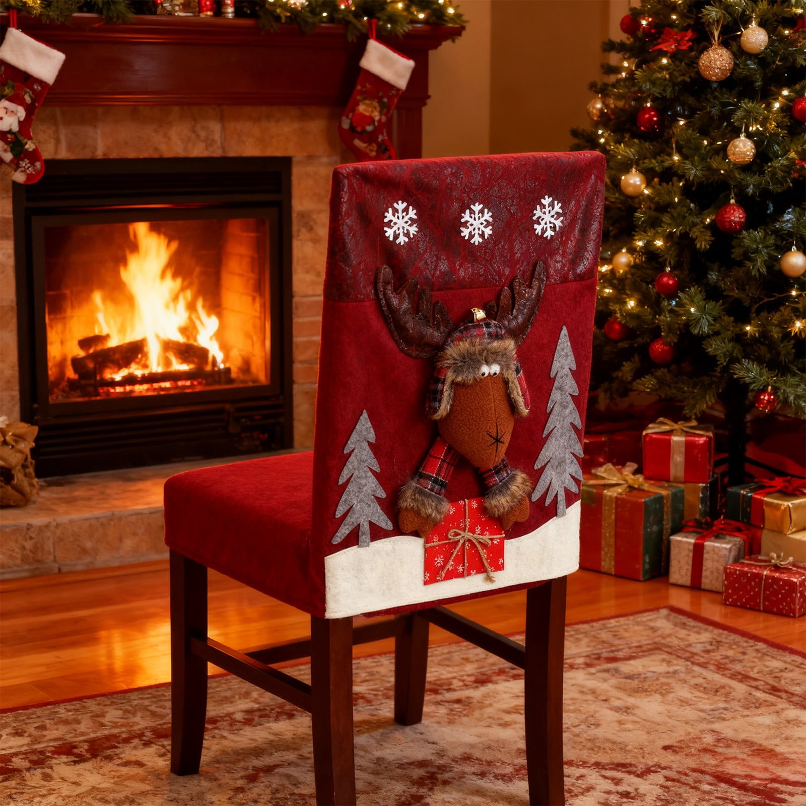 Festive Christmas Chair Cover with Santa Snowman Elks Design, Holiday ...