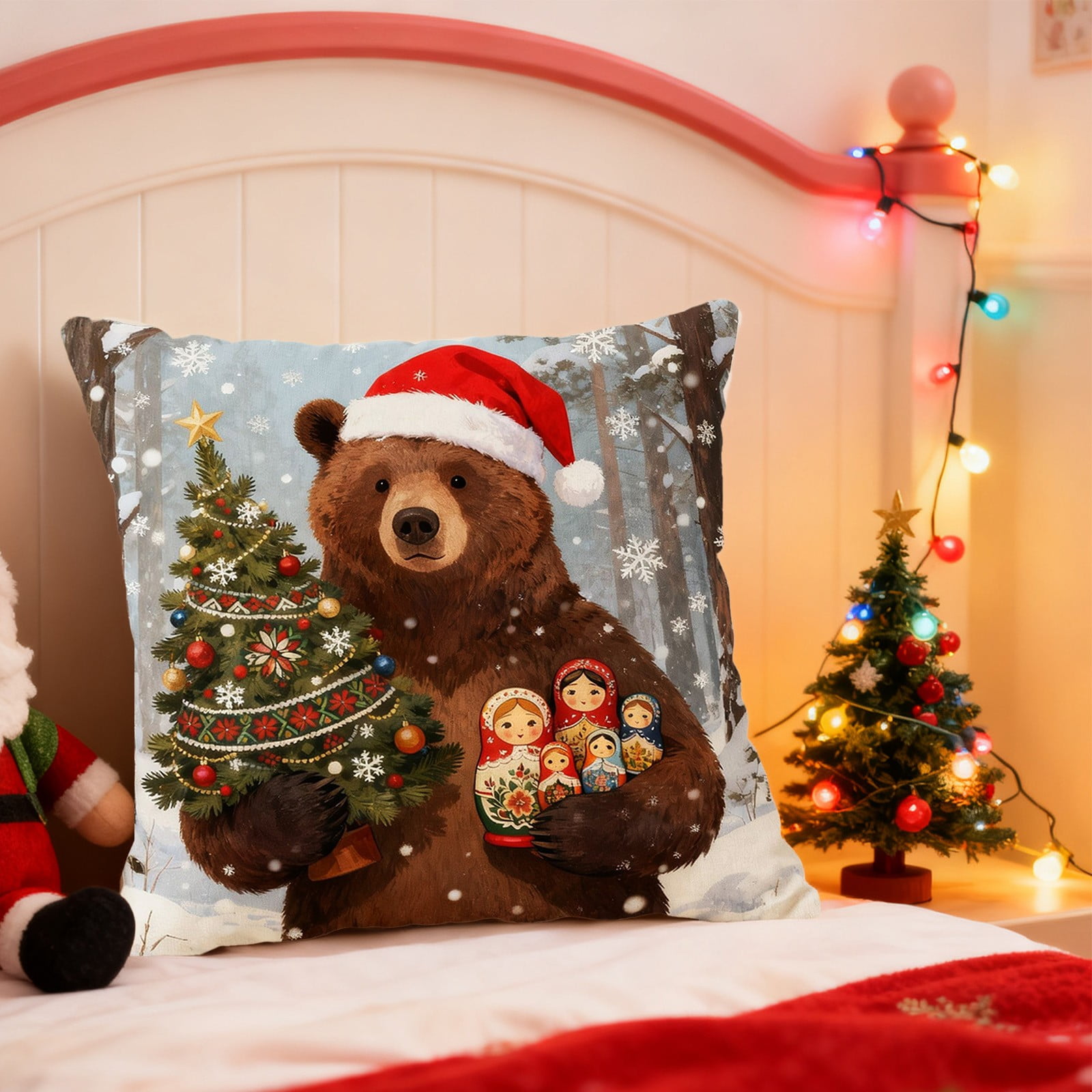 Festive Christmas Decorative Pillow Cover with Cute Animal Graphics ...