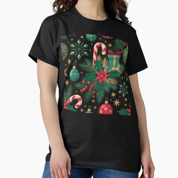 Festive Christmas Delights Baubles Gifts Sweets With A Simple Holiday G21378 Unisex T-Shirt, Up ...