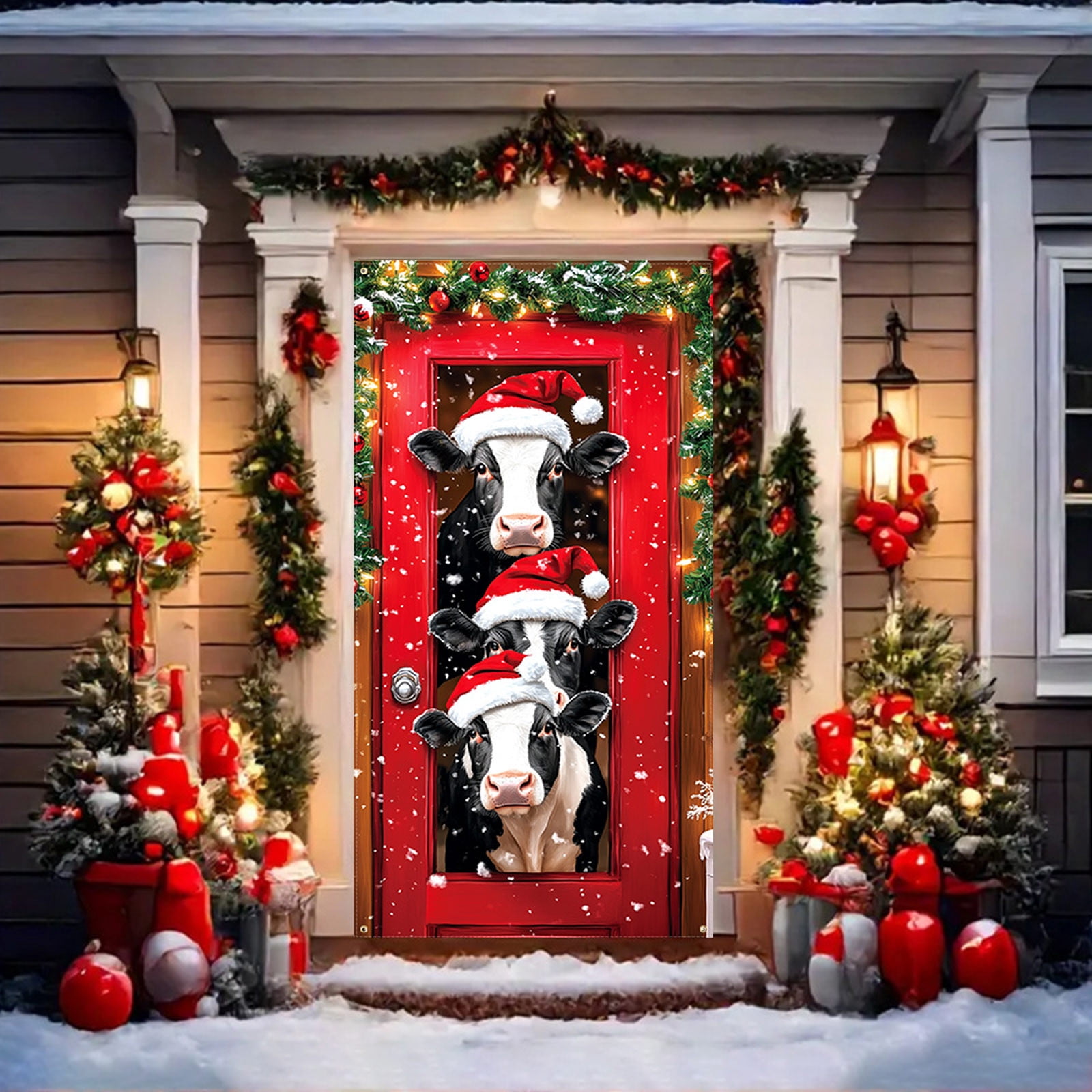 Taicans Festive Christmas Door Cover with 2 Santa-Cow Designs,Holiday ...