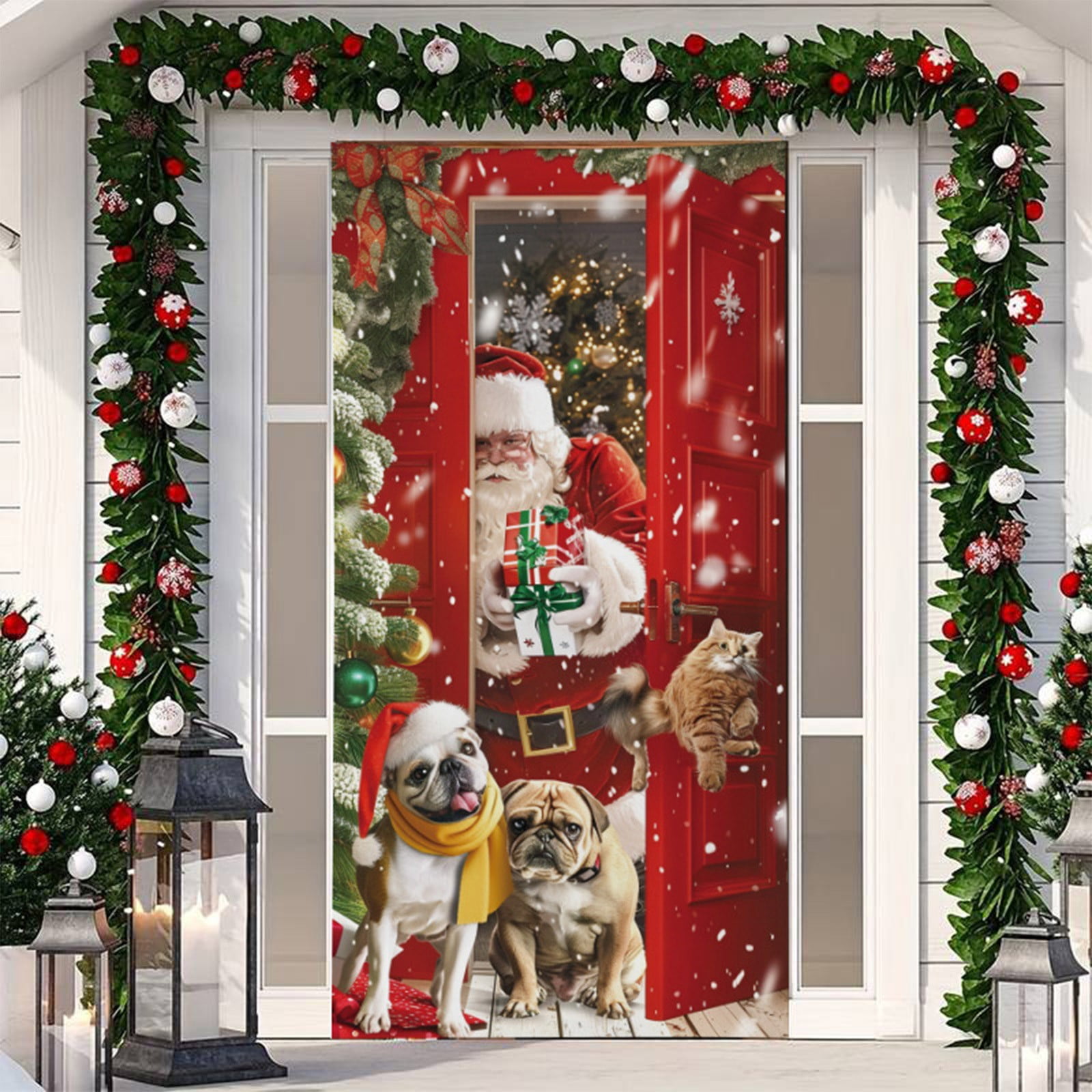 Festive Christmas Door Cover Santa and Snowman Design, Perfect for ...