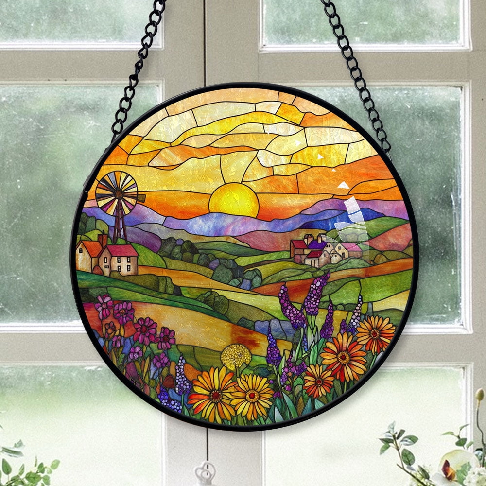 Festive Christmas Gift - Folk Windmill Round Christmas Stained Glass ...