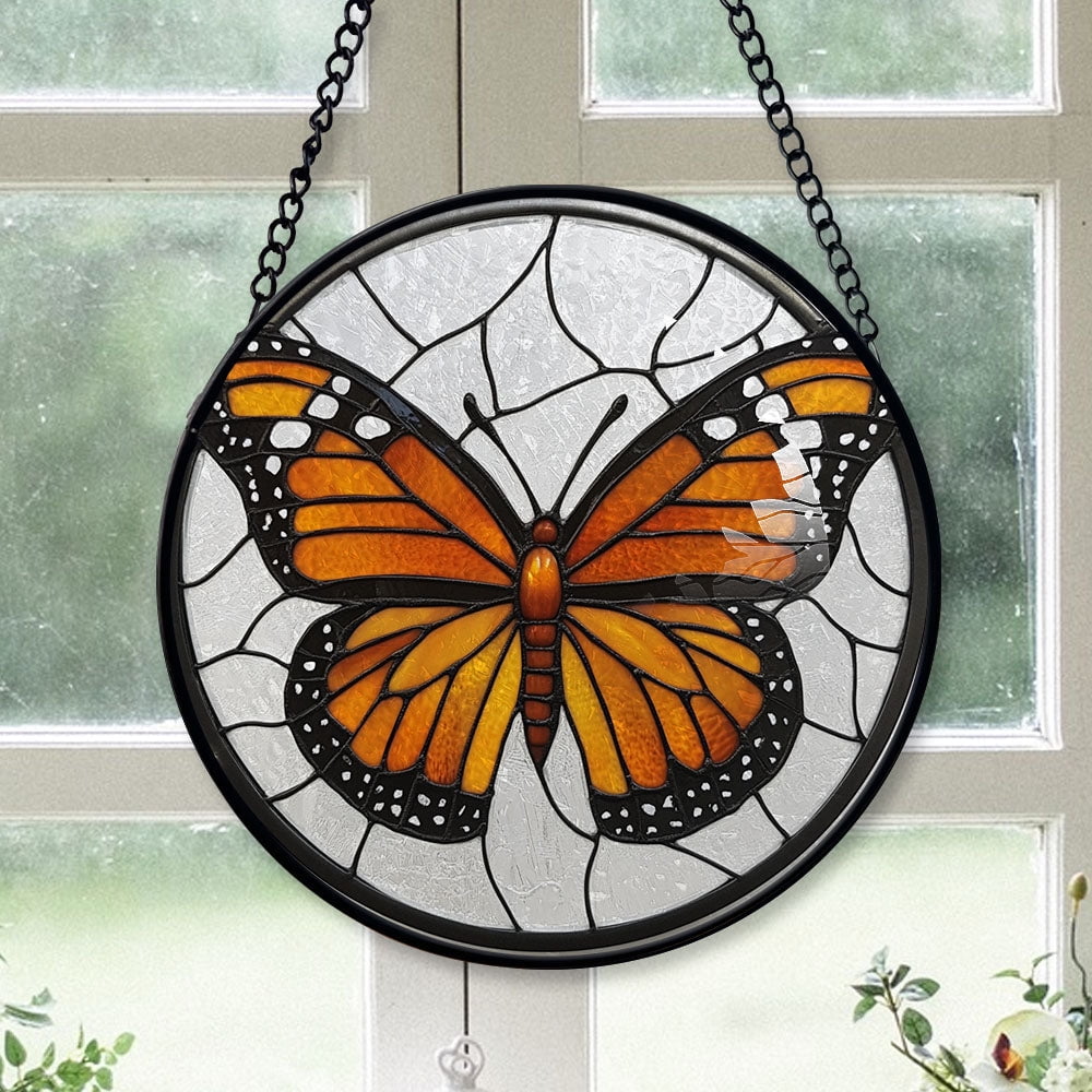 Festive Christmas Gift - Minimalist Monarch Butterfly Xmas Stained ...