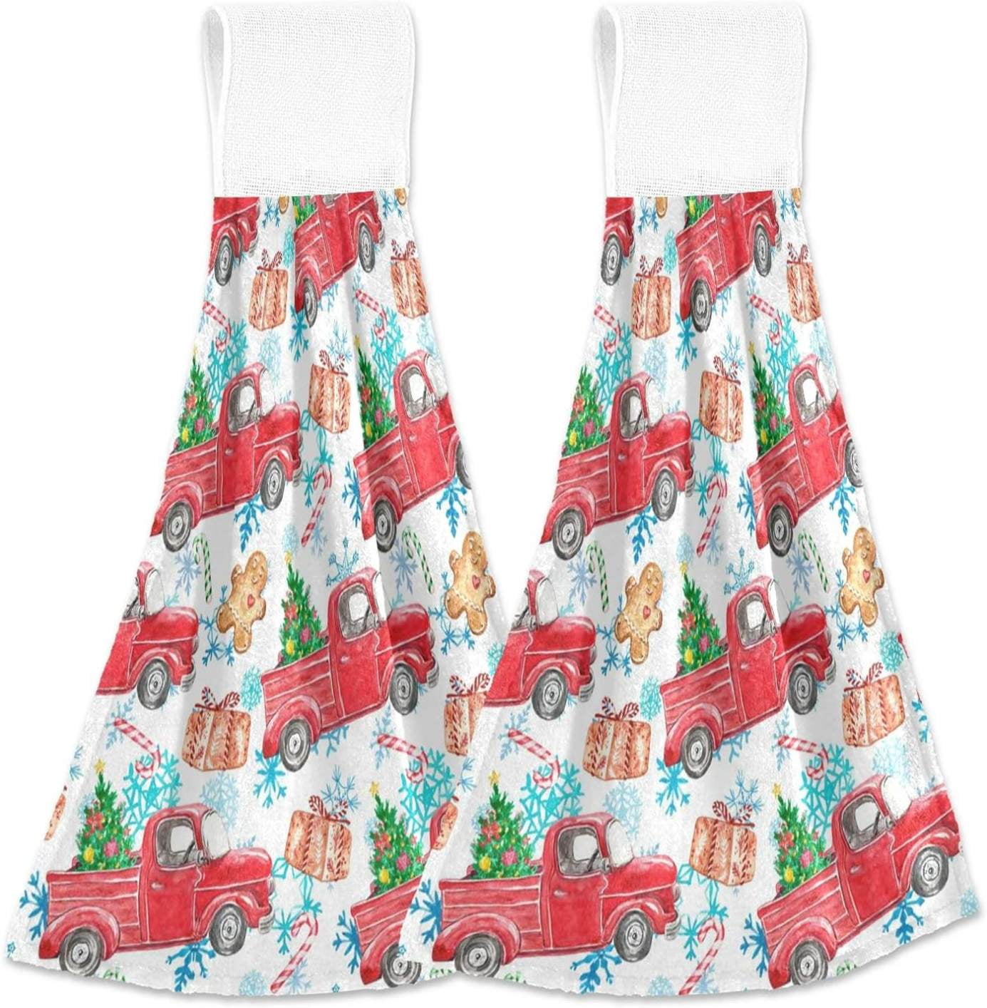 Festive Christmas Red Truck Hand Towels with Hanging Loop for Bathroom ...