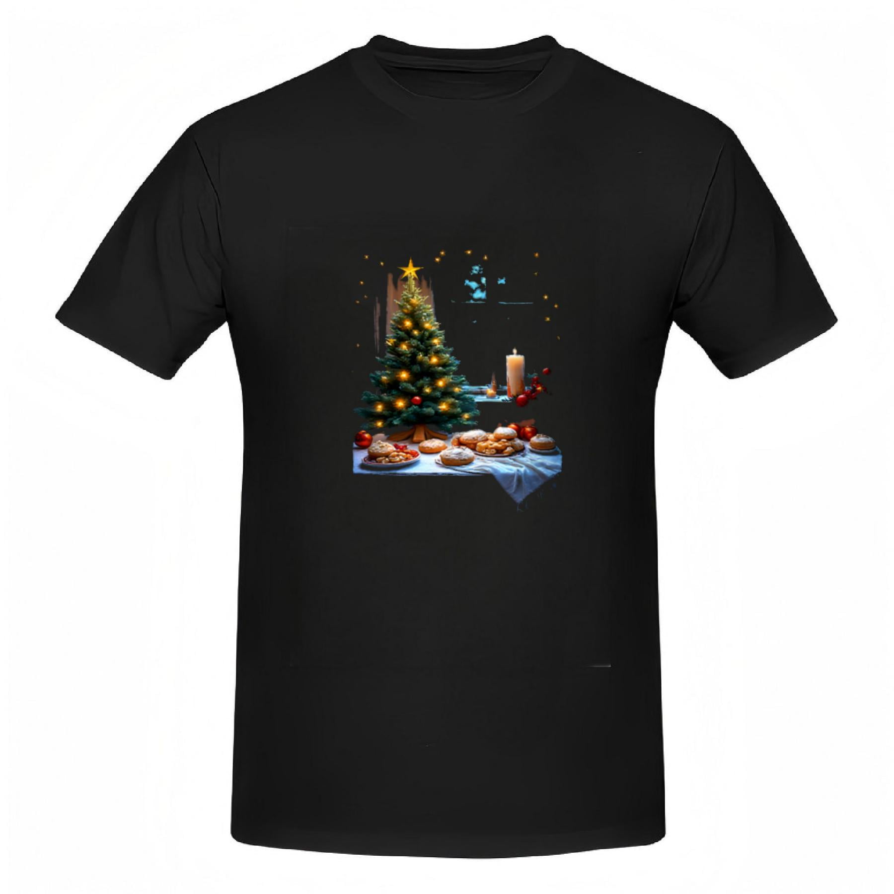 Festive Christmas Scene Cotton Short Sleeve T-Shirt for Women ...