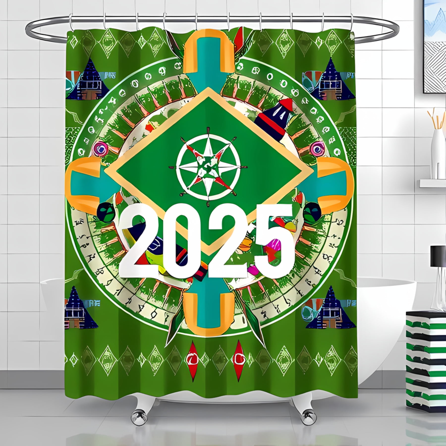 Festive Christmas Shower Curtain with Candy Canes Stars & Boxes 2025 ...