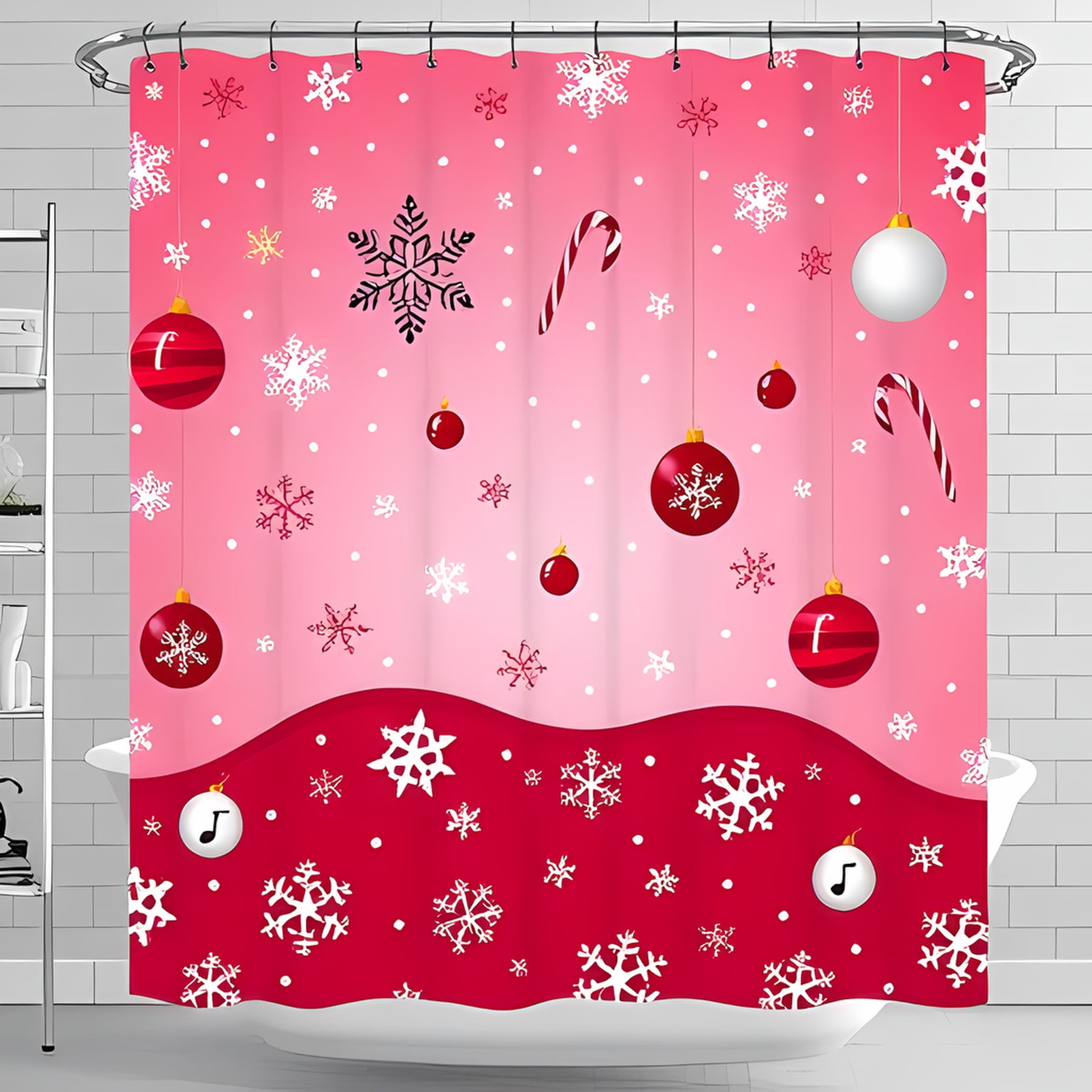 Festive Christmas Shower Curtain with Ornaments Candy Canes ...