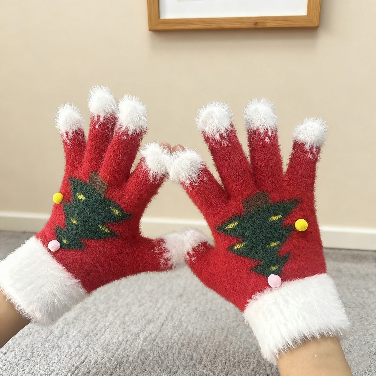 Festive Christmas Touchscreen Gloves with Embroidered Tree Design for ...