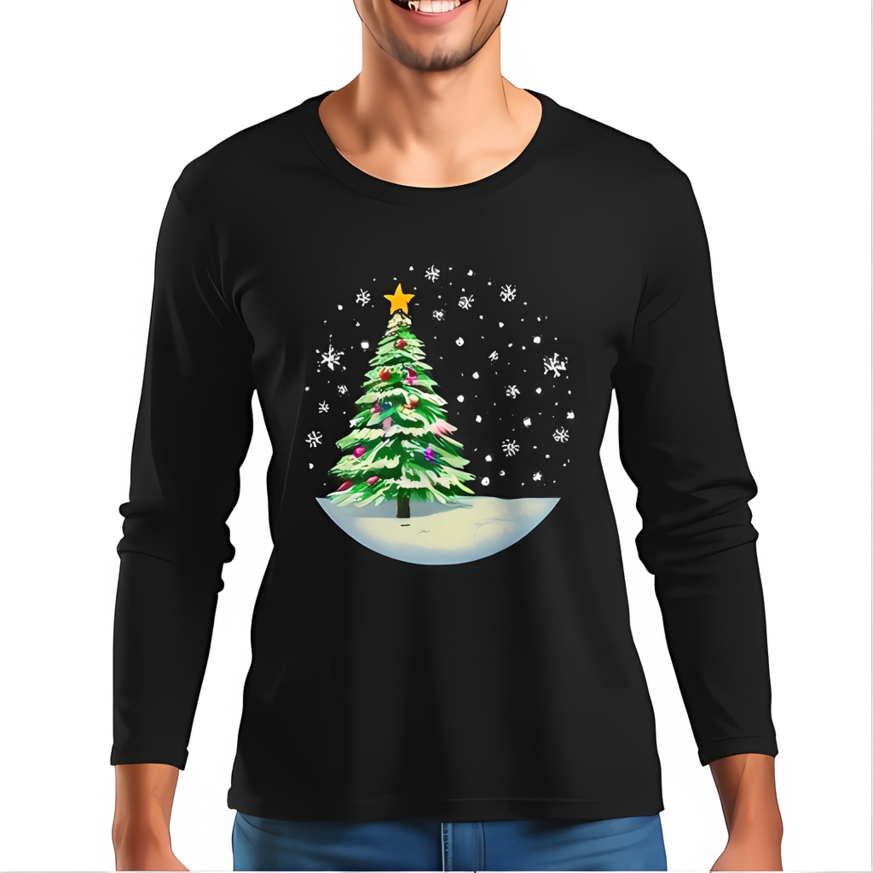 Festive Christmas Tree Long Sleeve T-Shirt for Men - Cozy Holiday ...