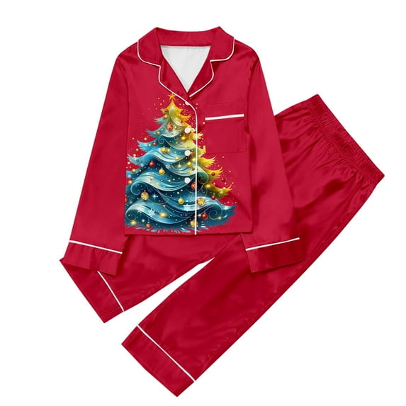 Festive Christmas Tree Print Women's Long Sleeve Cardigan and Trousers ...