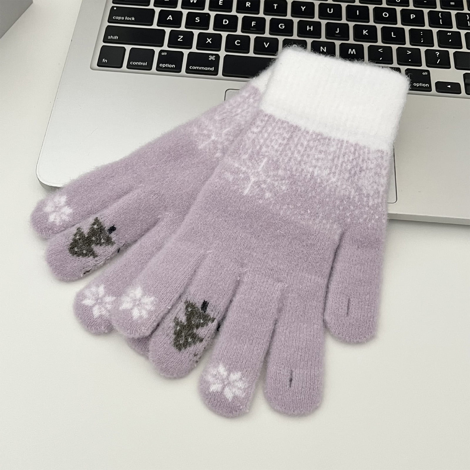 Festive Christmas Tree Touchscreen Gloves, Women's Warm Five-Finger ...