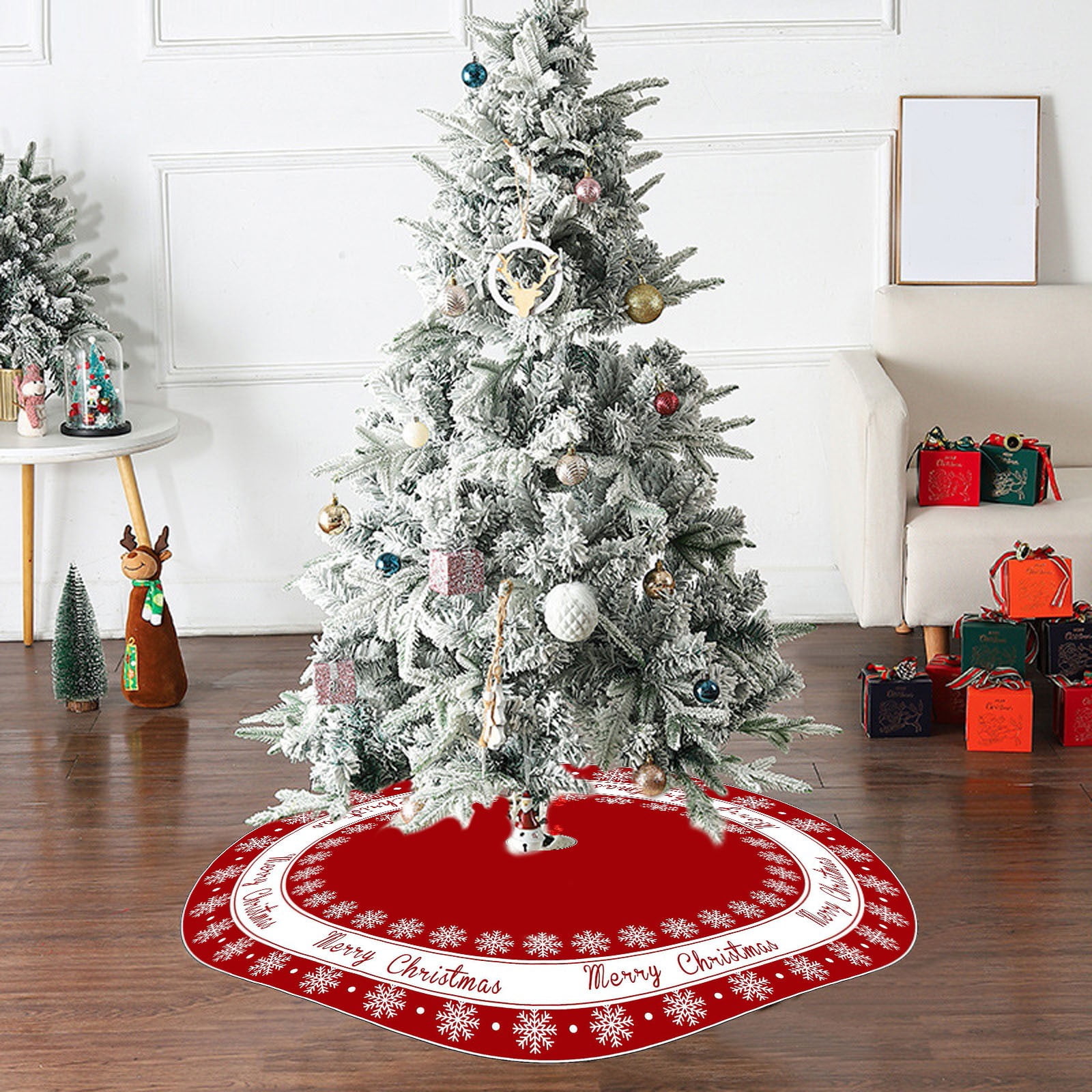Festive Christmas Tree kirt with anta & nowflake - 23.62in(60cm ...