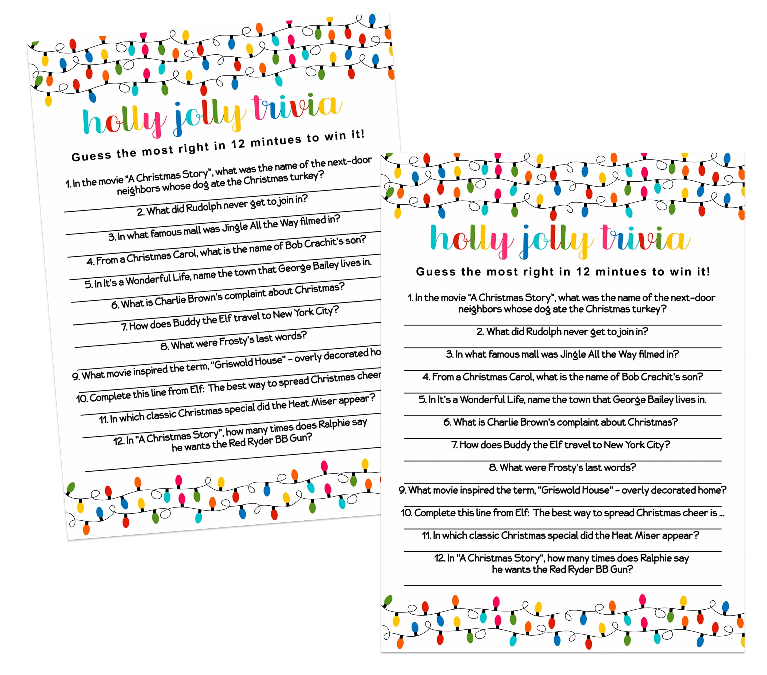 Festive Christmas Trivia Game Cards Version 3 (25 Count) Guessing ...