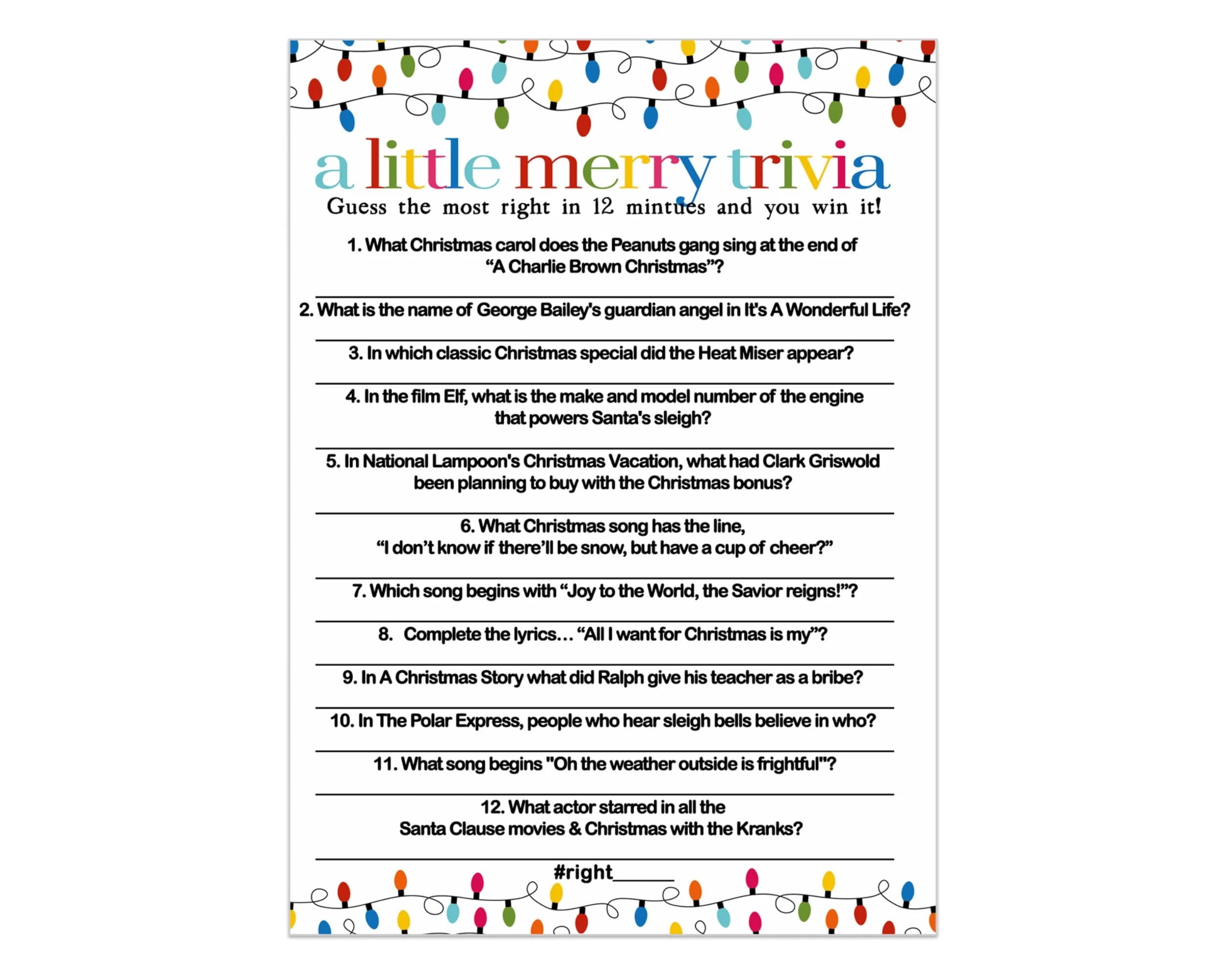 Festive Christmas Trivia Game Cards Version 4 (25 Pack) Holiday Party ...