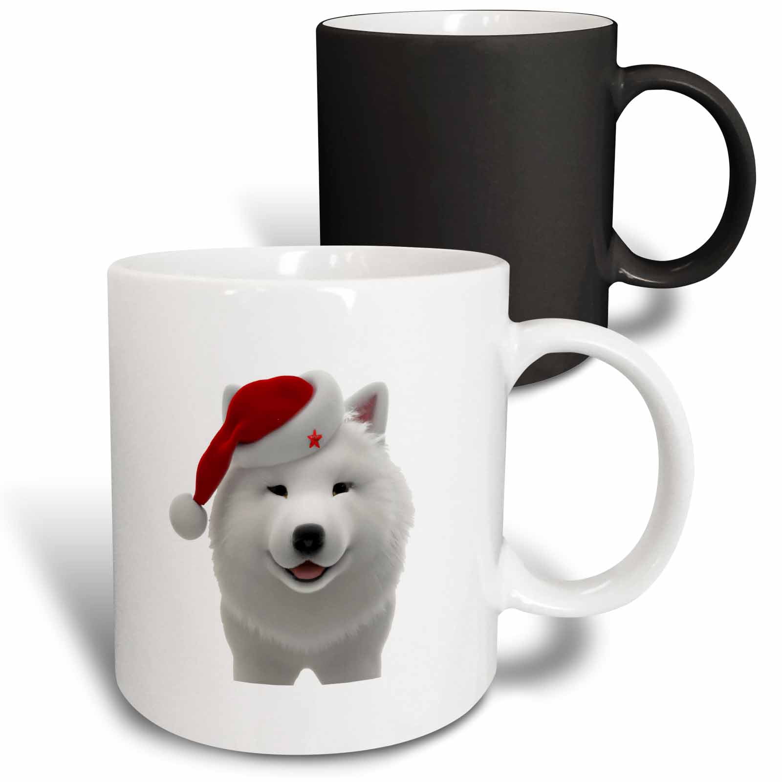 3drose, Festive Cute Cartoon Style Samoyed with Santa Hat, 11oz Magic ...