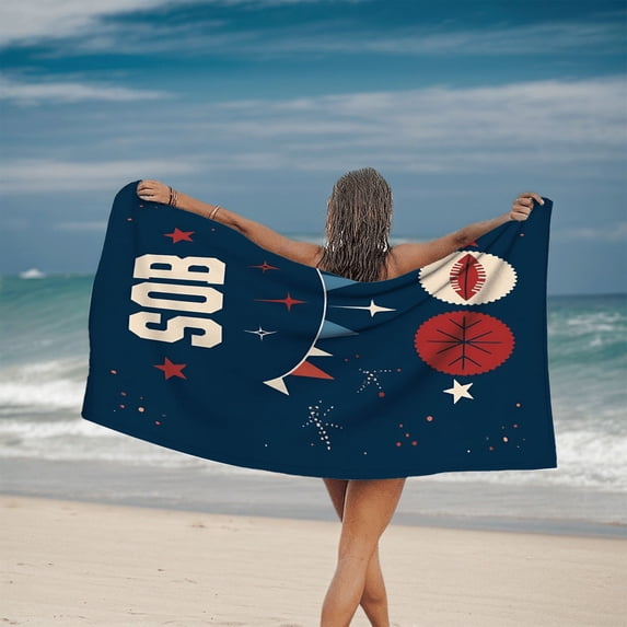 Festive Dark Blue Beach Towel with Bold ' SOB ' Design Triangular Red ...