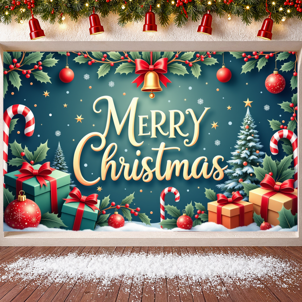 Festive Decoration Merry Christmas Holiday Banner Gift Design Holly ...
