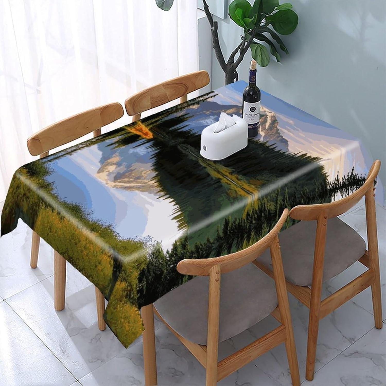 Festive Decorative Rectangular Tablecloth,Mountain and Lake ...