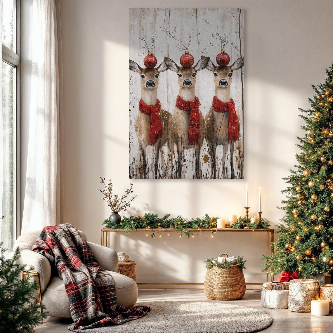 Festive Deer Wall Art Winter Animal Poster Rustic Reindeer Poster ...