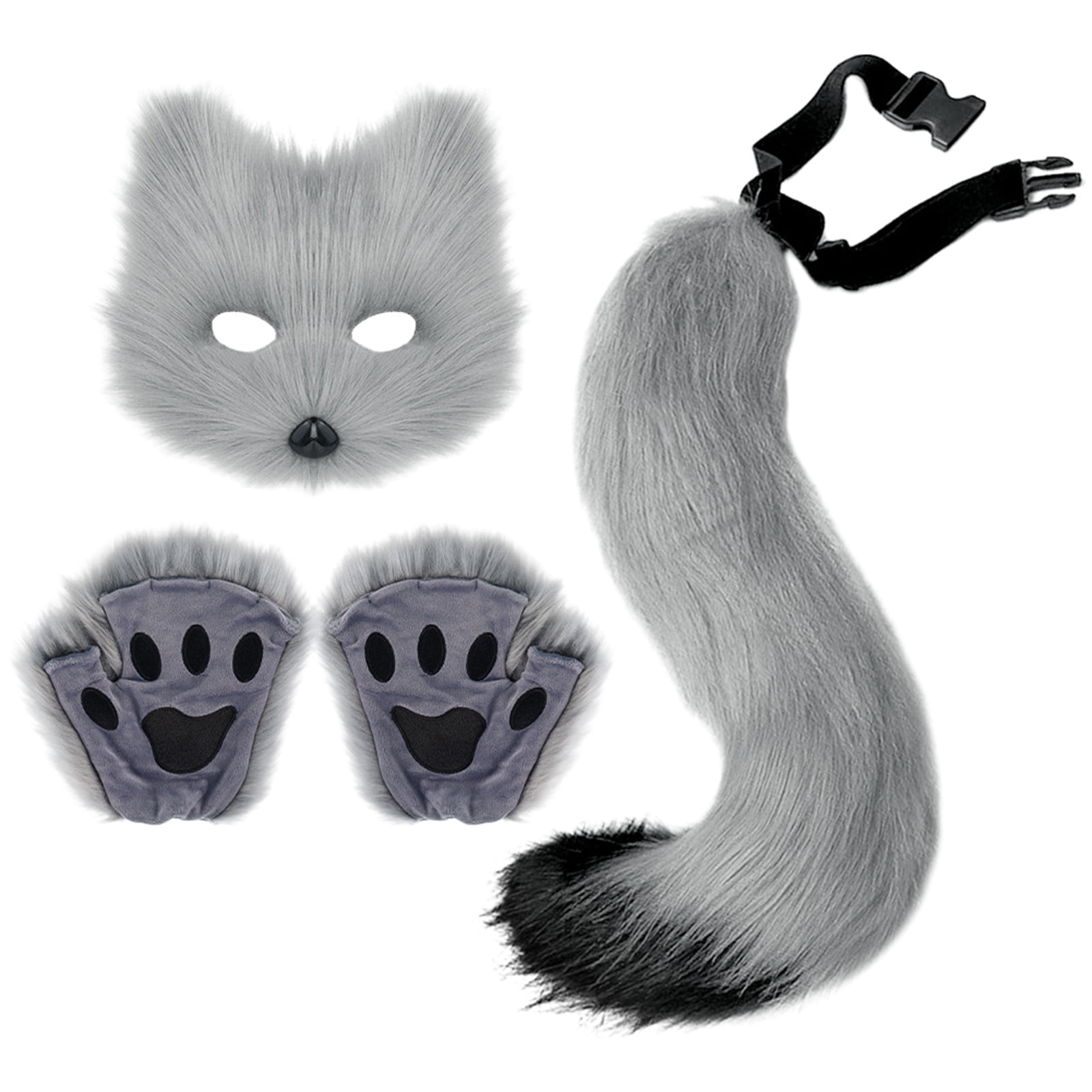 Festive : Deluxe Led Face Mask Set Realistic Furry Gloves & Tail for ...