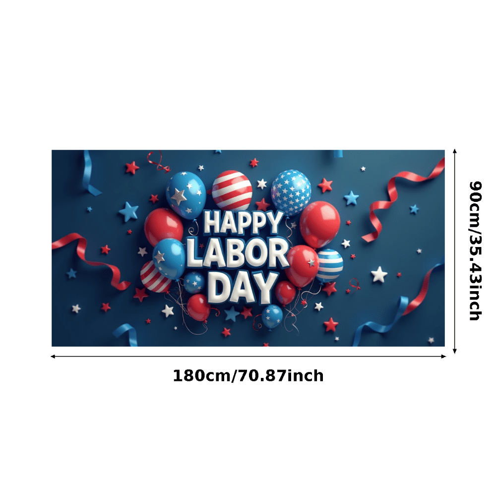 Festive Design Labor Day Party Banner Decorative Balloons Stars for ...