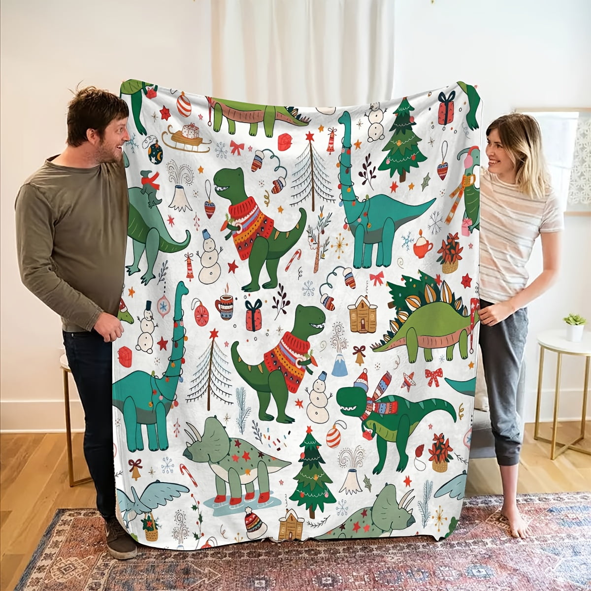 Festive Dinosaur Christmas Blanket - Ultra-Soft Large Throw with Tree ...