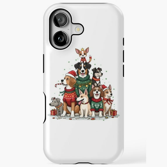 Festive Dog Holiday Christmas Tree Artwork Phone Case for iPhone 17 16 ...