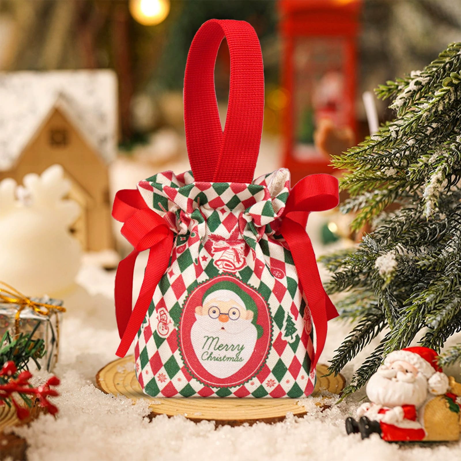 Festive Drawstring Canvas Bag, Multi-Purpose Holiday Storage Pouch with ...