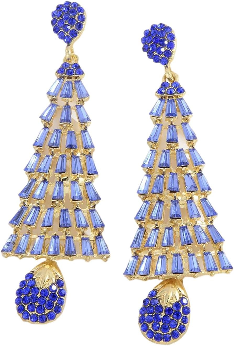 Festive Drop Earrings | Crystal Fringe Christmas Tree for Women, 8.8cm ...