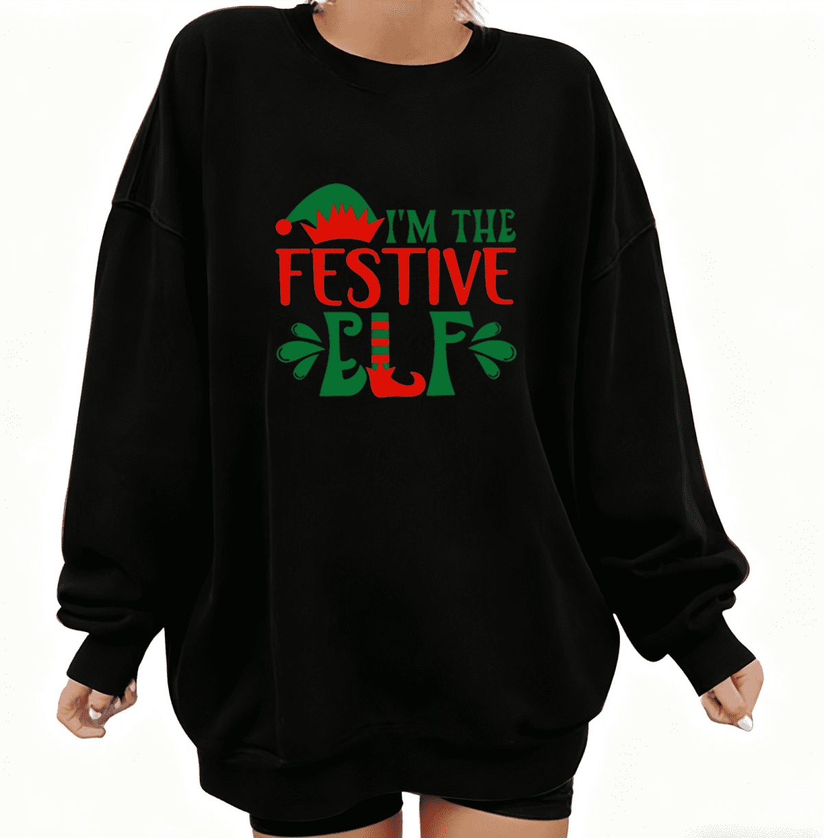Festive Elf Sweatshirt - I'm The Festive Elf Design Long Sleeve ...