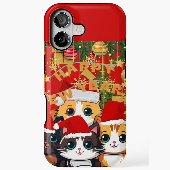 Festive Feline New Year Art Gift Phone Case with iPhone 17 to 11 Pro ...