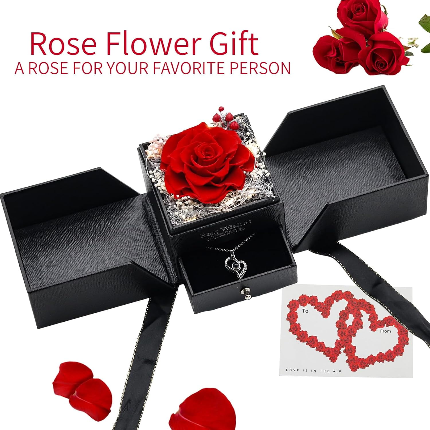 Festive Find Store Preserved Real Red Rose With Necklace Valentine Gift ...