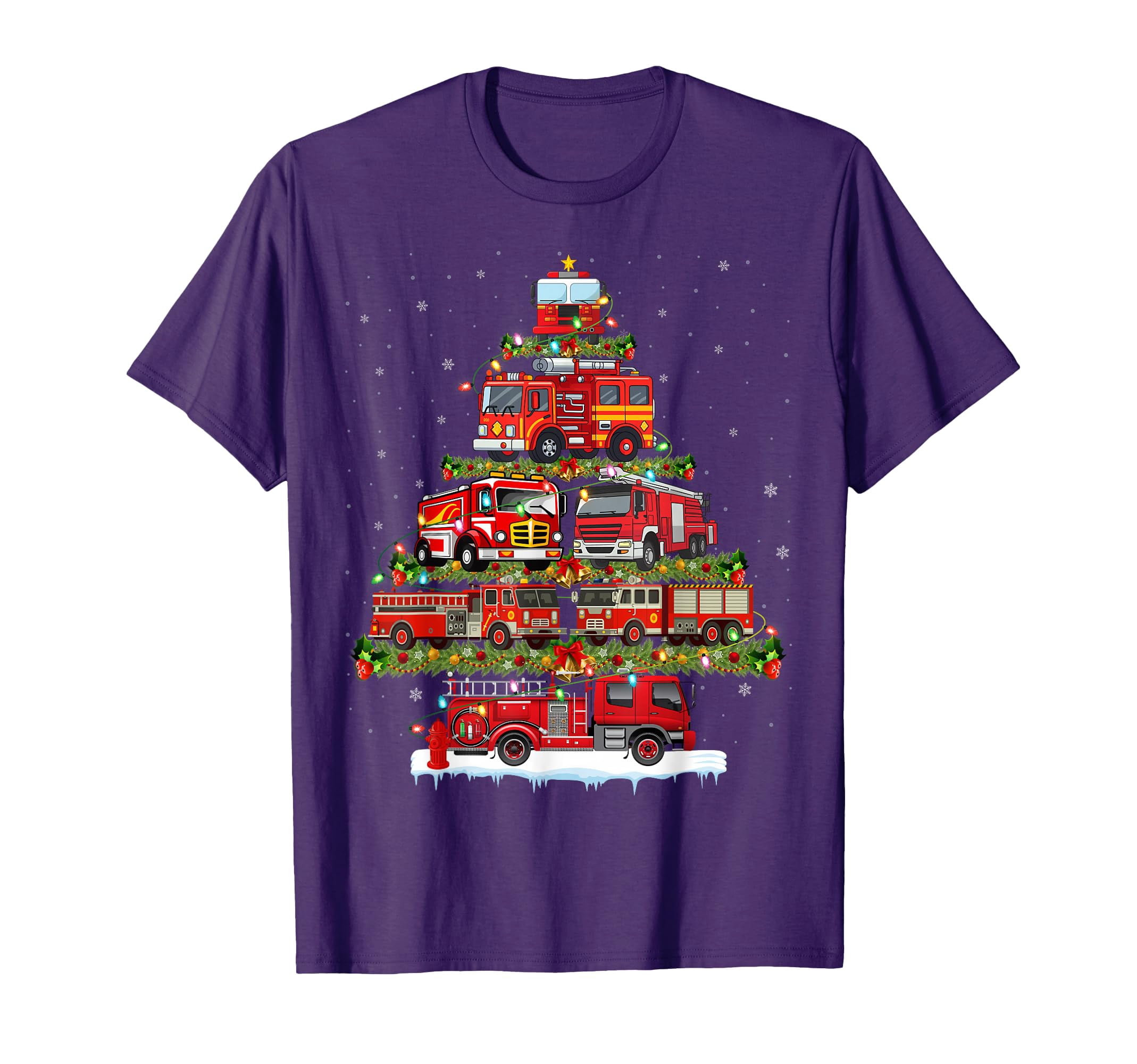 Festive Fire Truck Christmas Tree T-Shirt for Holiday Cheer and ...