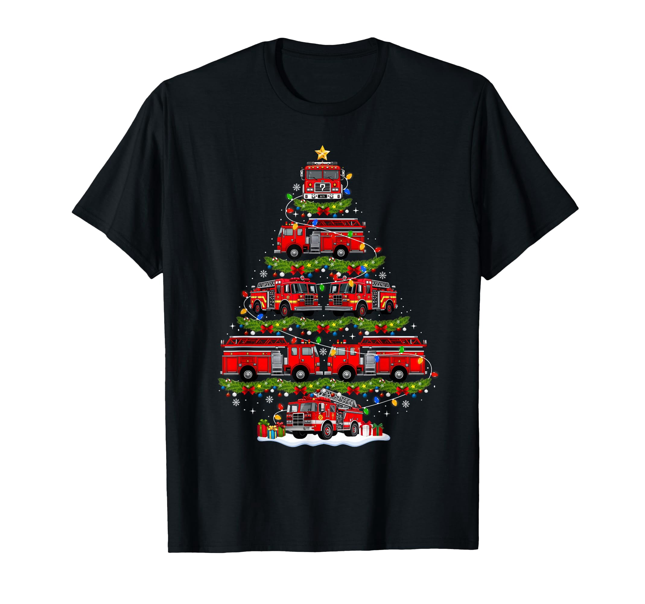 Festive Fire Truck Christmas Tree T-Shirt for Holiday Cheer - Walmart.com