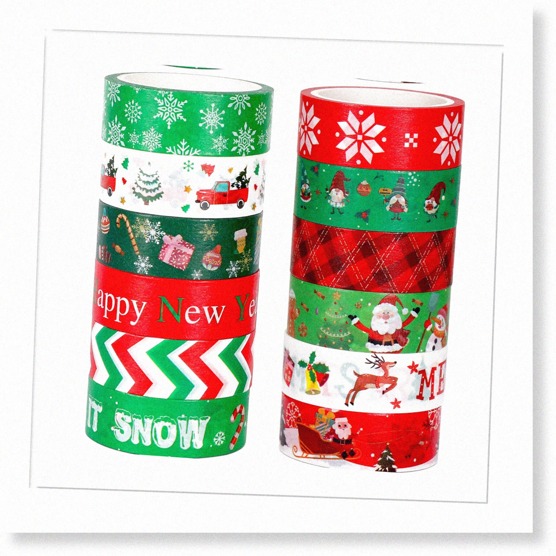 Festive Flair: 12 Rolls of 15mm Wide Washi Tapes - Tree, Snowflakes, Claus, Gingerbread Man ...