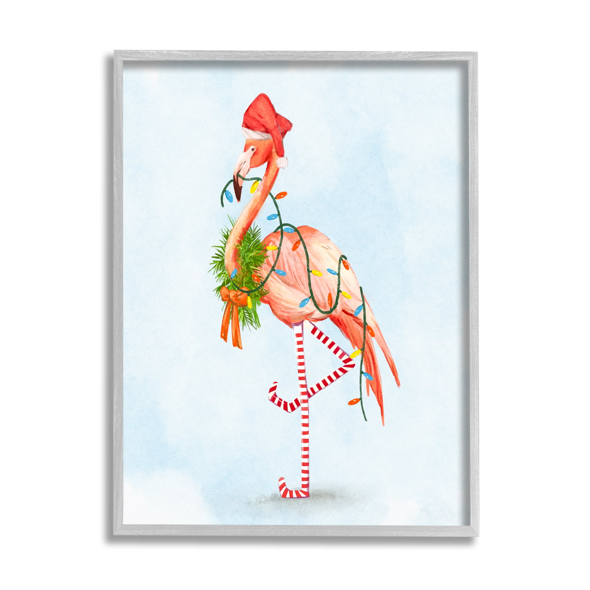Festive Flamingo Christmas Lights Wreath Striped Stockings Coastal ...