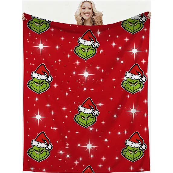 Festive Flannel Throw Blanket With A HolidayThemed Grinched Print ...