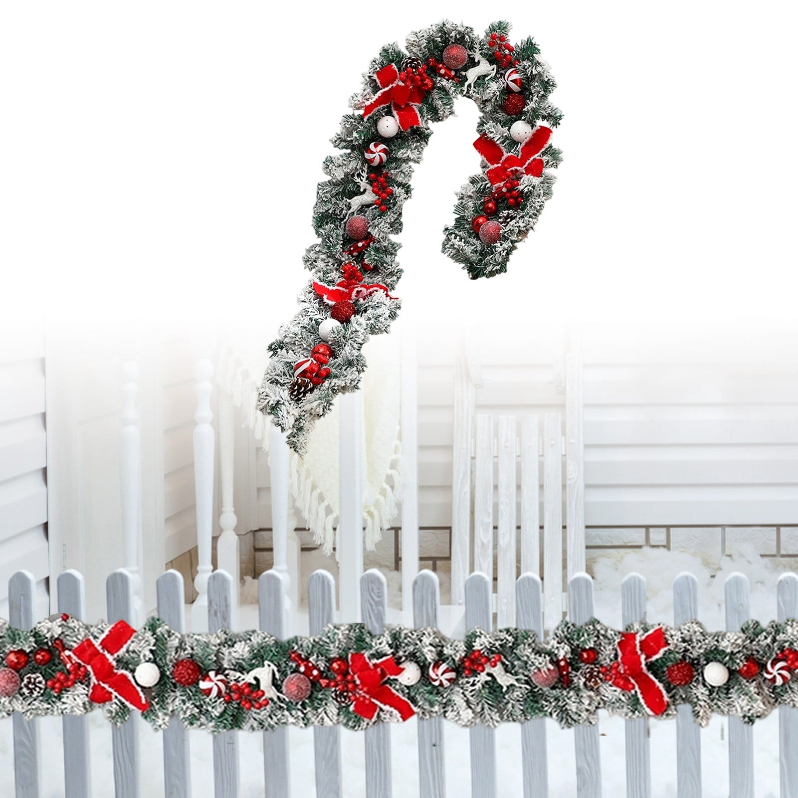 Festive Flocked Christmas Vine 180cm with Red & White Ornaments - Easy ...