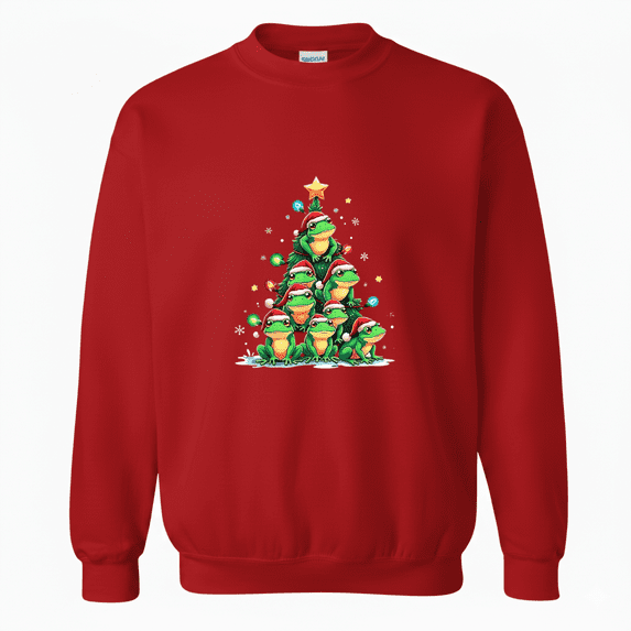 Festive Frog Holiday Tree Funny Hopper Cute Winter Art Sweatshirt up to ...