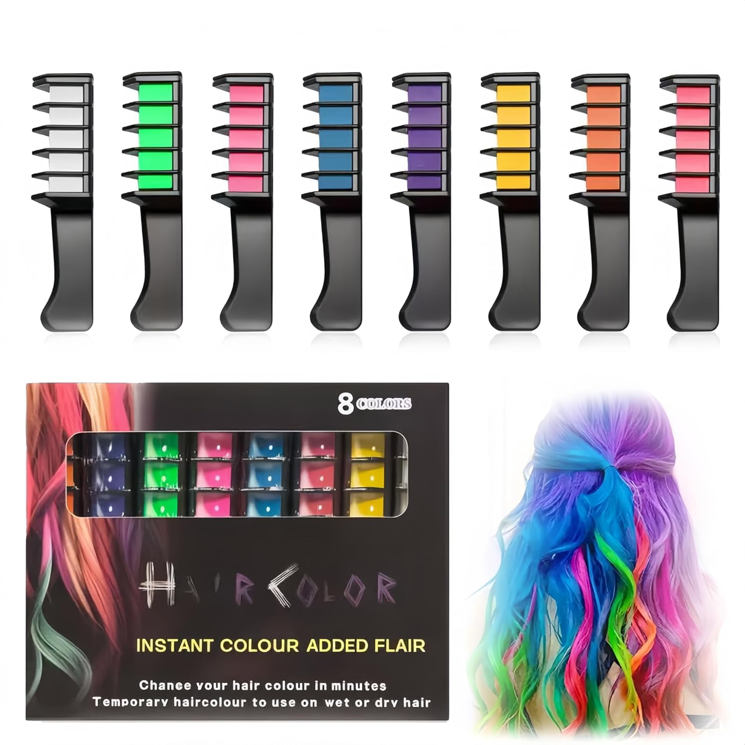 Festive Fun Hair Chalk Combs, 12 Colors Instant Hair Color Comb ...