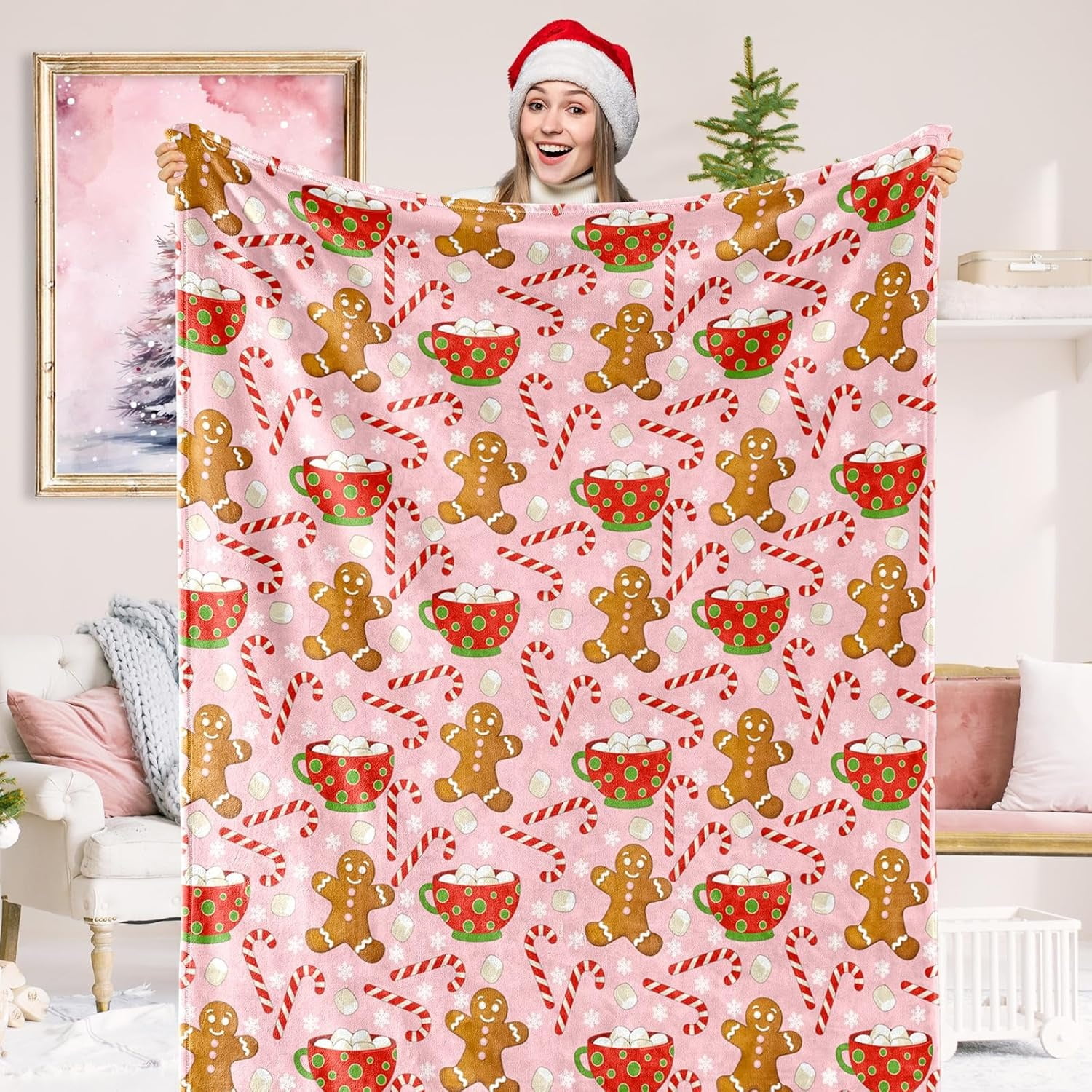Festive Gingerbread & Candy Cane Christmas Blanket: Cozy Up for the ...