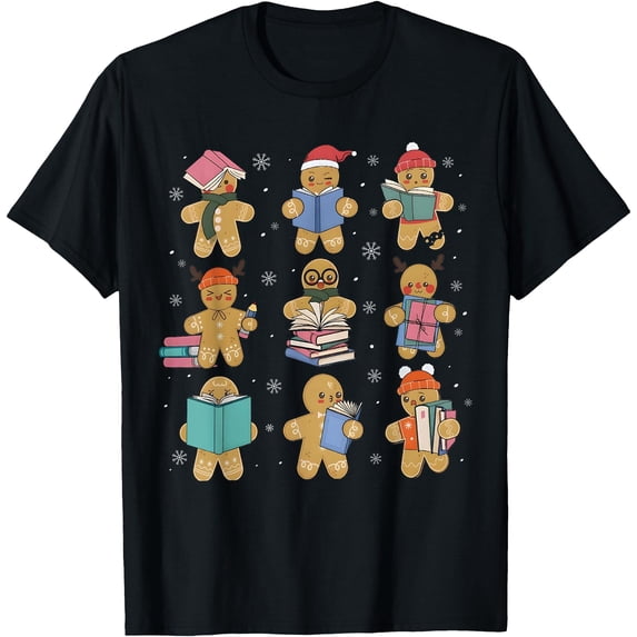 Festive Gingerbread Man Library Books T-Shirt - Cozy Bookworm Gift ...