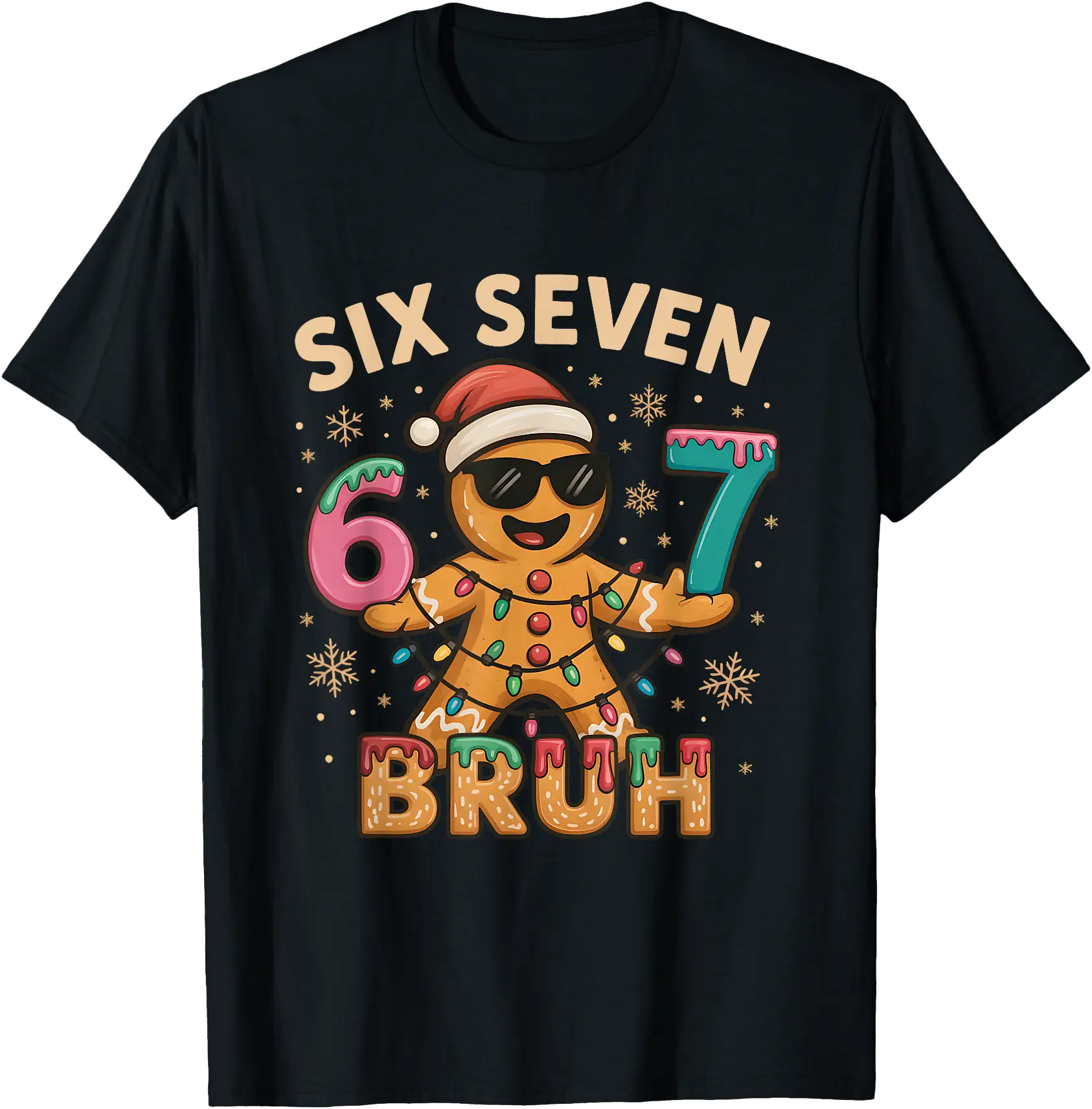 Festive Gingerbread T-Shirt with Sunglasses and Santa Hat for Holiday ...