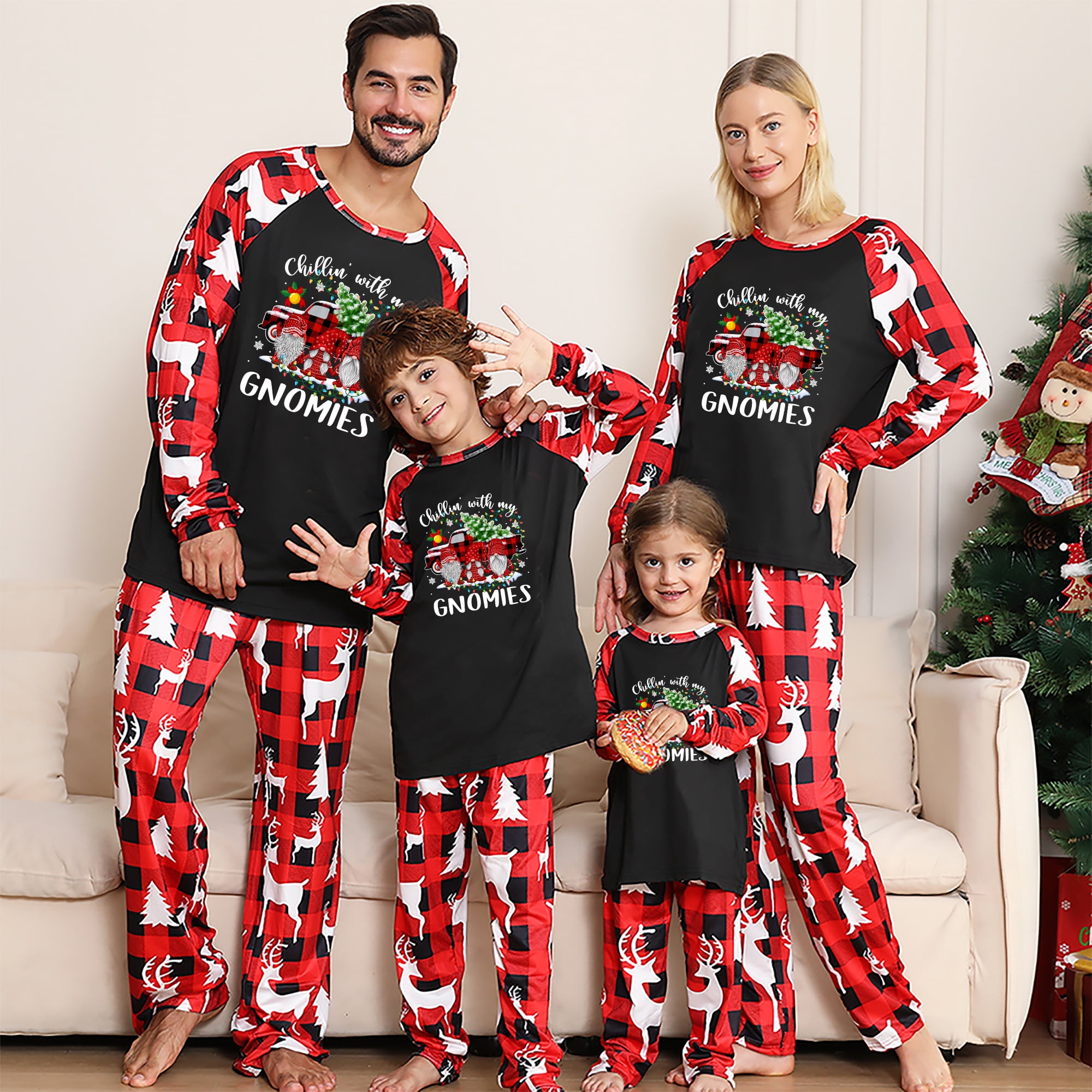 Festive Gnome Family Matching Christmas Pajamas Red Plaid Saying ...