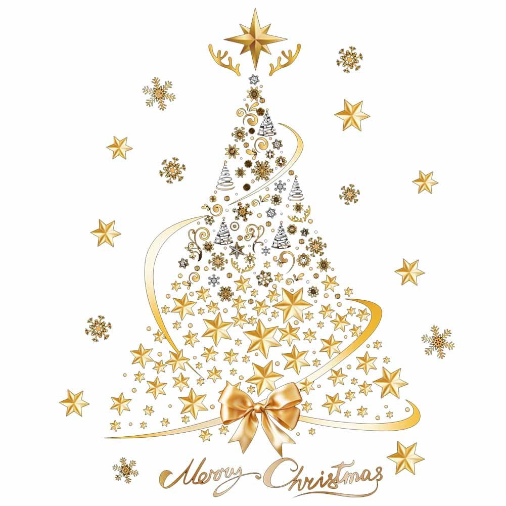 Festive Gold Star Window Stickers for a Magical Christmas Tree Display ...