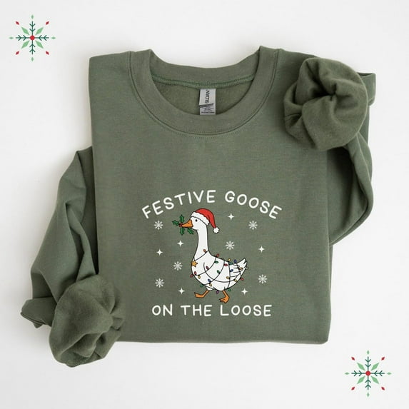 Festive Goose On The Loose Goose Sweatshirt, Cute Duck Shirt, Goose , Her Shirt Tshirt All Size ...
